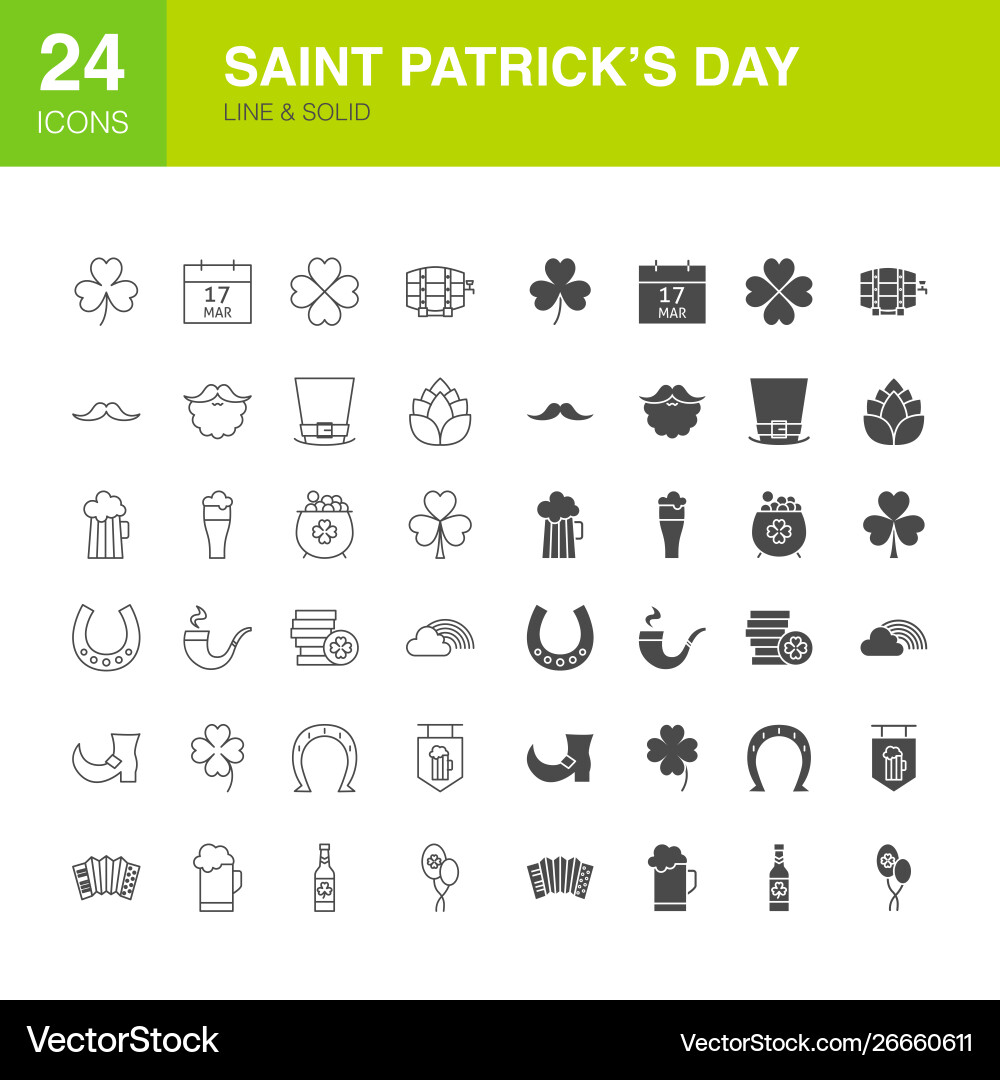 Saint patricks day line web glyph icons Royalty Free Vector