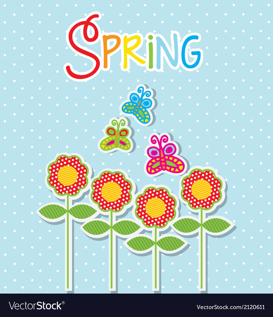 Spring label with flowers and butterfly Royalty Free Vector