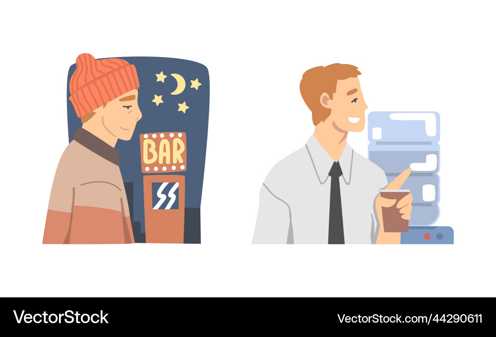 Young man daily routine set businessman walking Vector Image