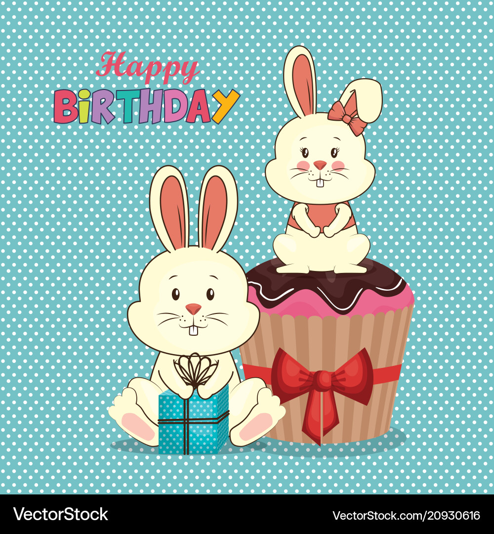 Happy birthday card with cute rabbit Royalty Free Vector
