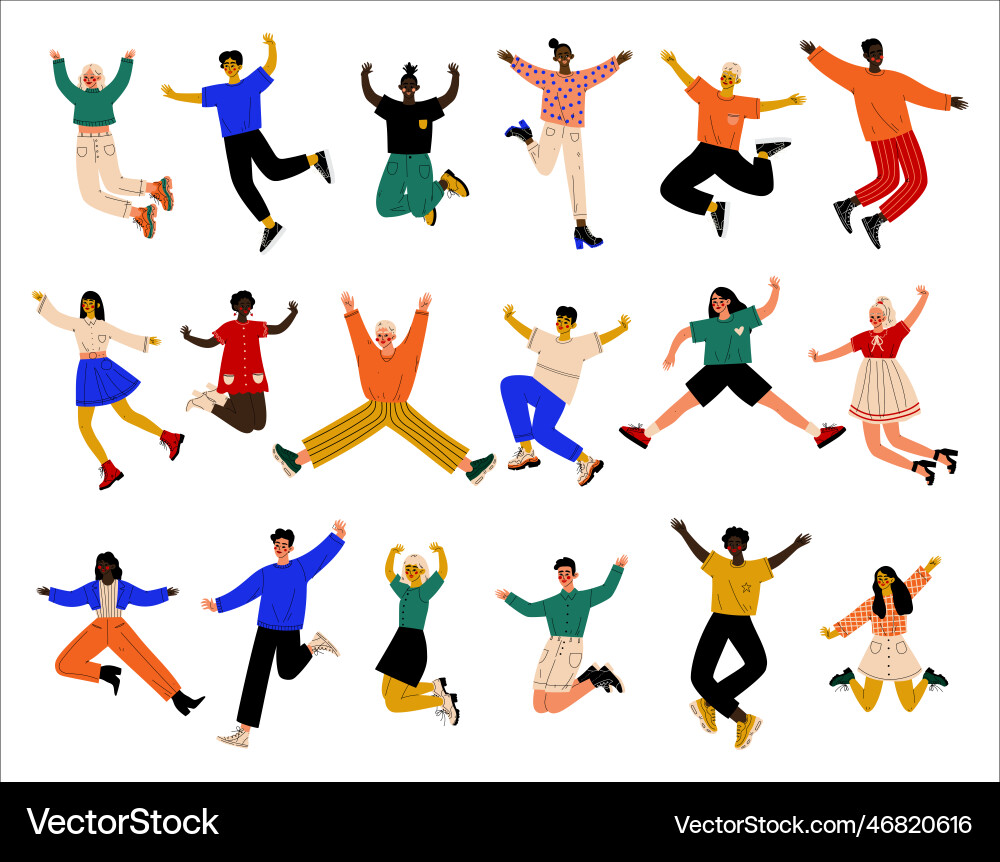 Happy people character jumping with joy and Vector Image