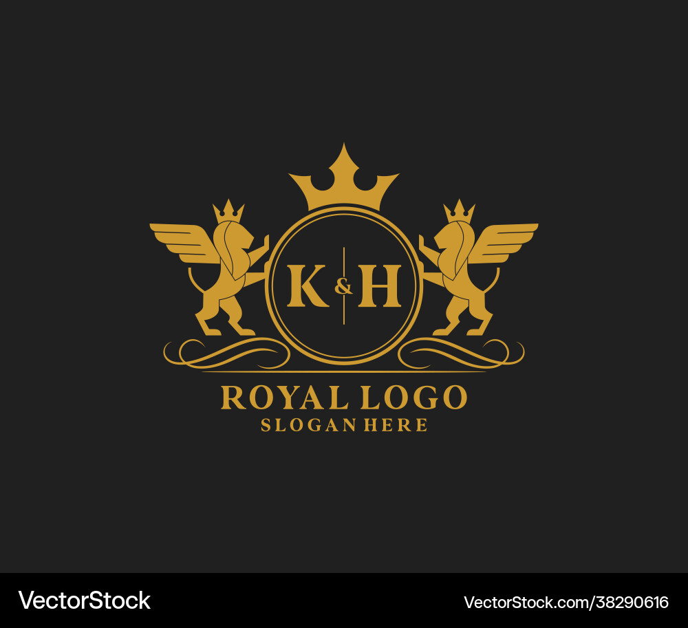 Initial kh letter lion royal luxury heraldiccrest Vector Image