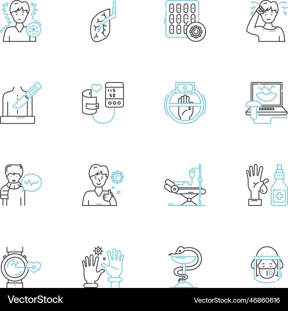 Pandemic intervention linear icons set quarantine Vector Image