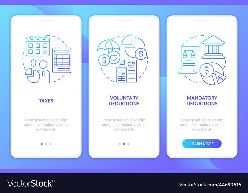Payroll deductions types blue gradient onboarding Vector Image Payroll deductions types blue gradient onboarding Vector Image