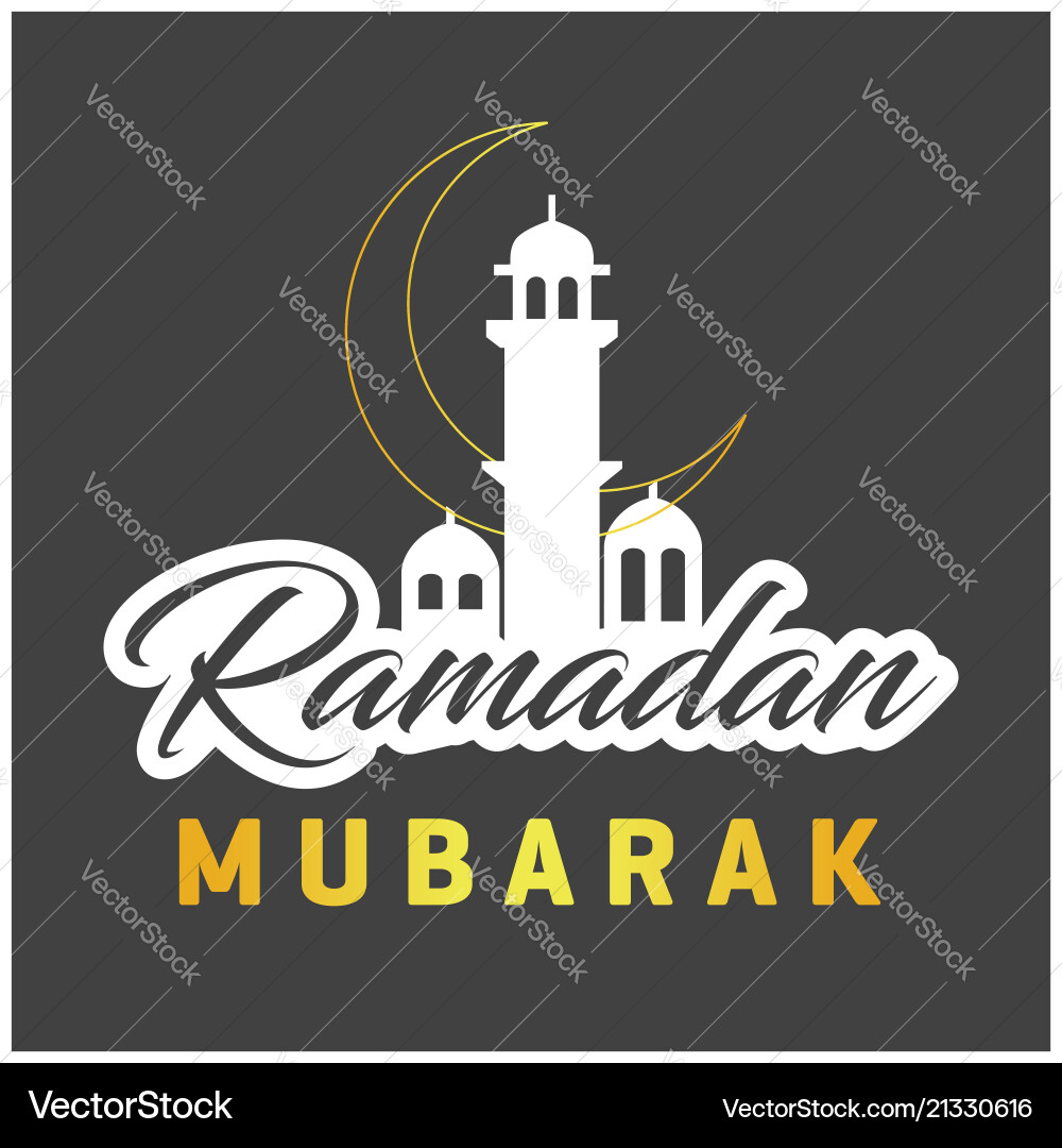 Ramadan kareem cresent moon yellow lettering Vector Image