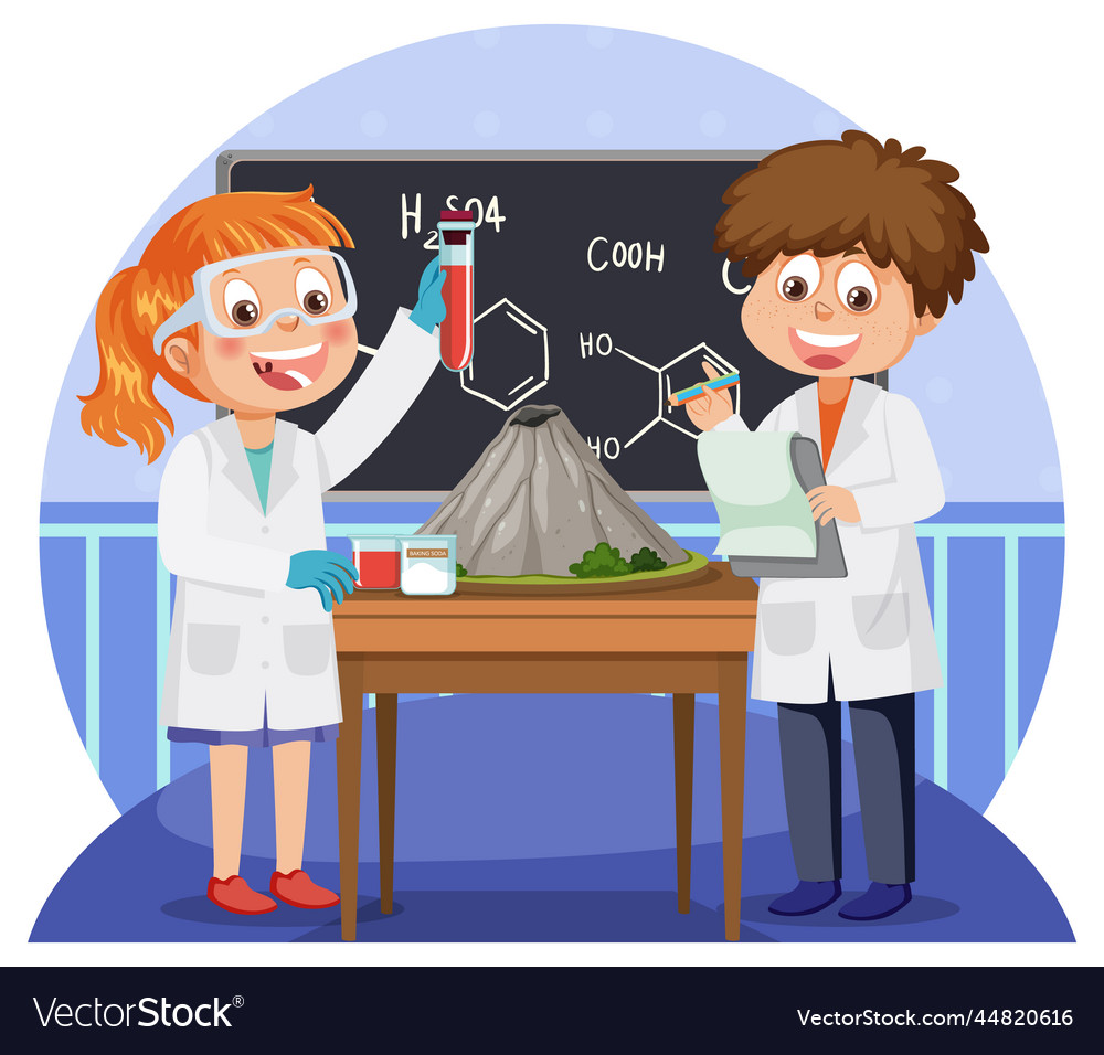 Scientist kids doing science experiment Royalty Free Vector