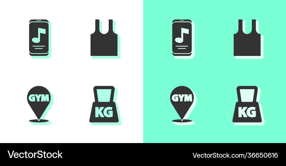 Set weight music player location gym Royalty Free Vector