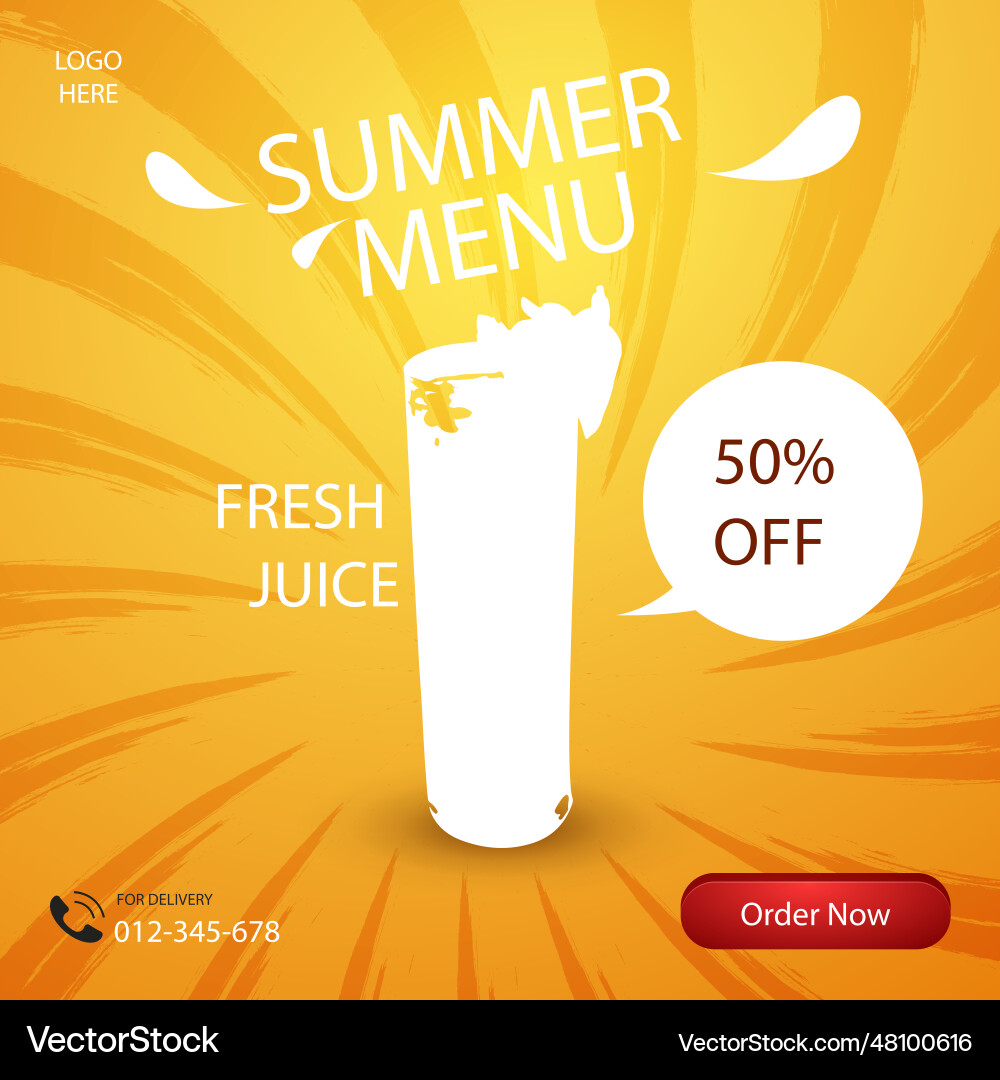 Summer fresh drink menu flyer for social media Vector Image