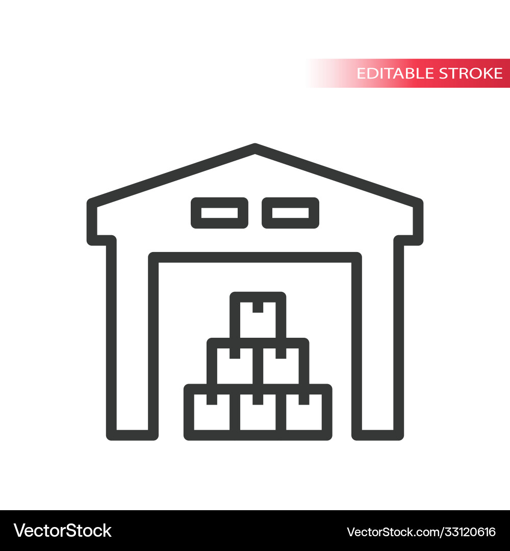Warehouse with stacked boxes line icon Royalty Free Vector