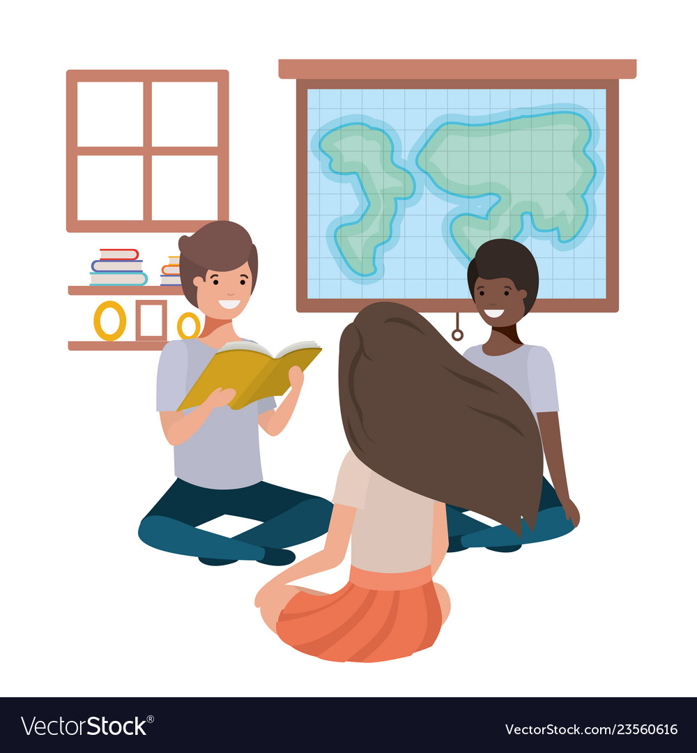 Young students in geography classroom Royalty Free Vector