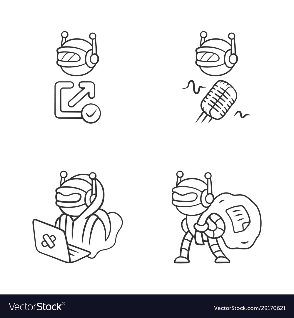 Bot types linear icons set hacker backlink Vector Image