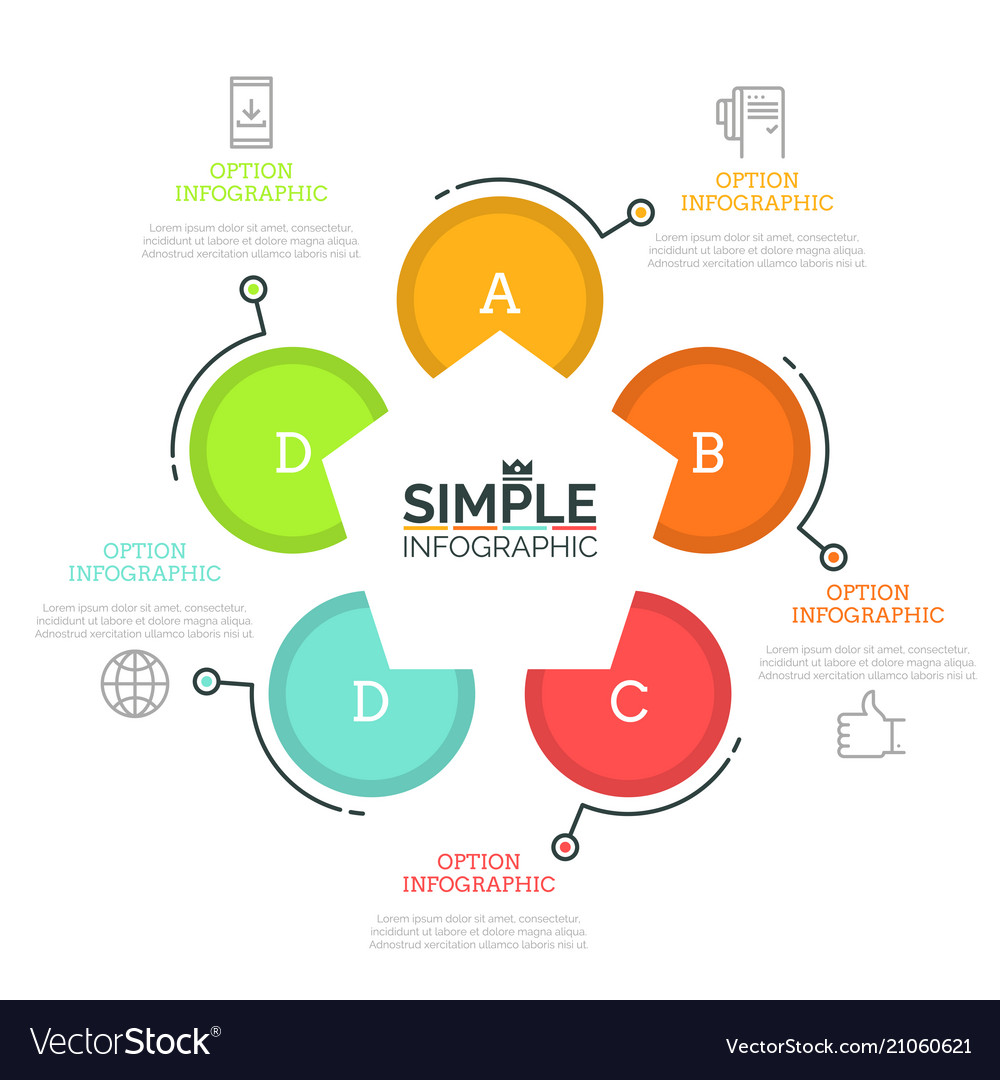 Circular diagram with 5 round elements marked Vector Image