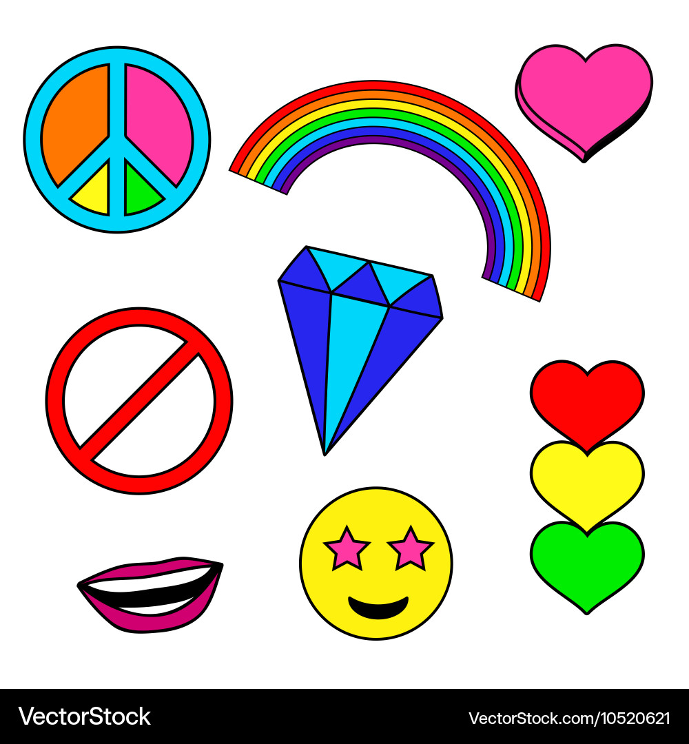 Colorful patches collection with heart rainbow Vector Image