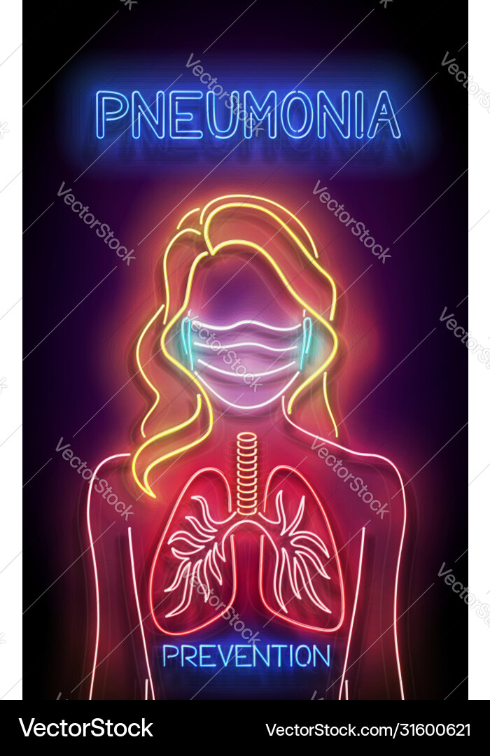 Glow female silhouette with lungs and face mask Vector Image