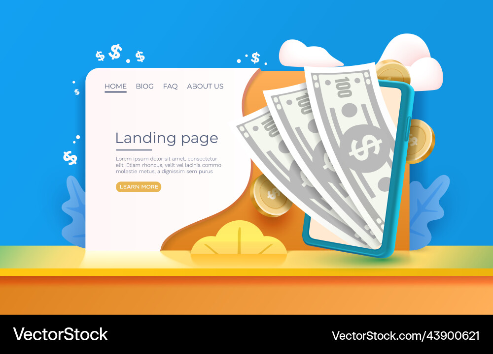Landing page finance action cash back mobile Vector Image