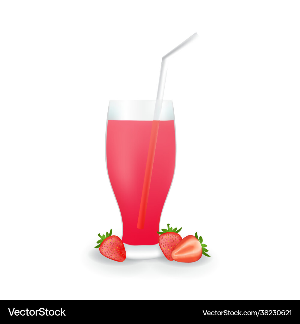 Realistic strawberry fruit juice in glass straw Vector Image