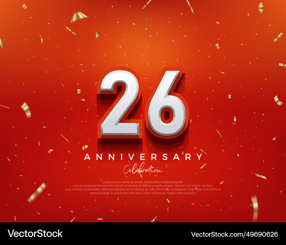 26th anniversary with white 3d numbers on fancy Vector Image