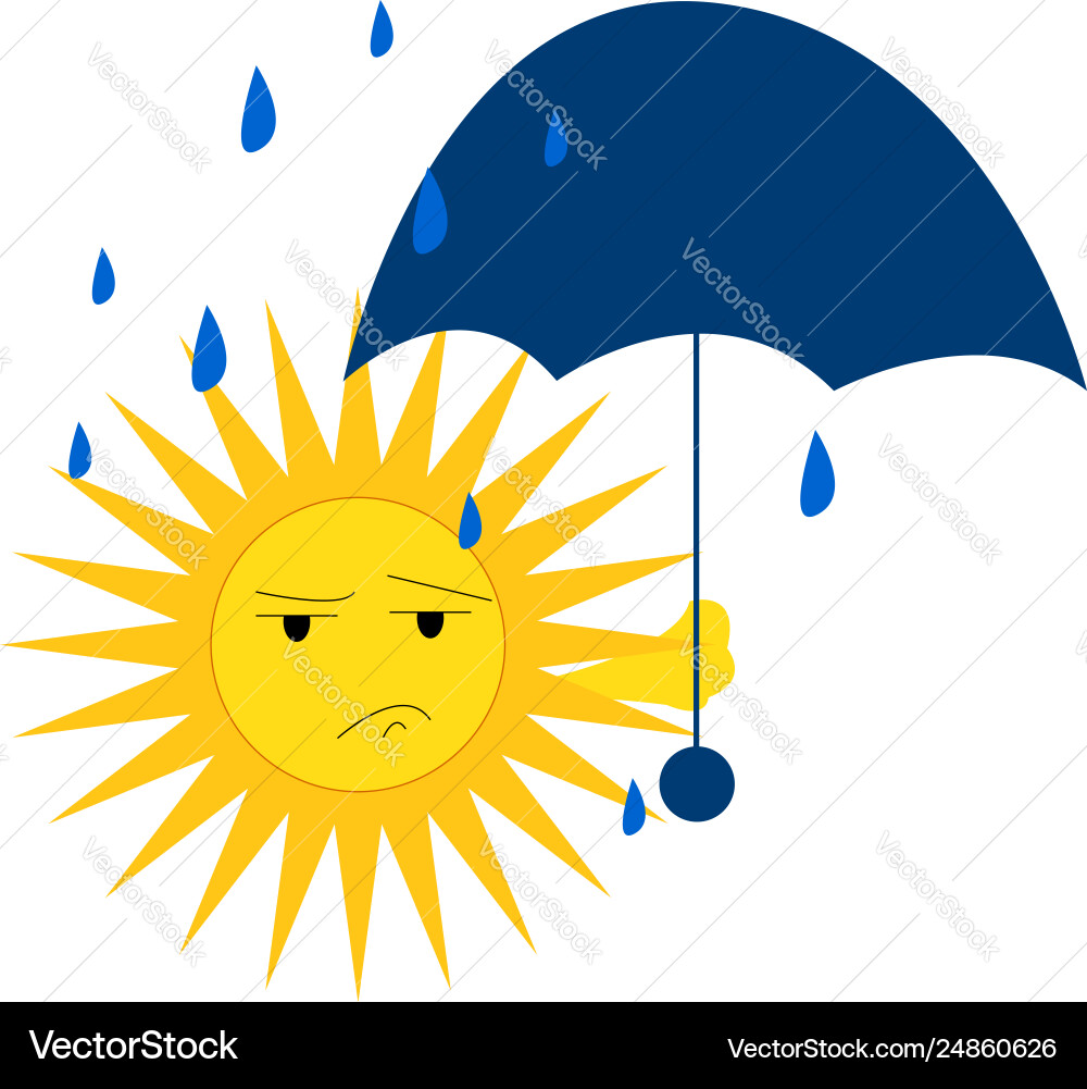 A sad sun holding blue umbrella with its one Vector Image