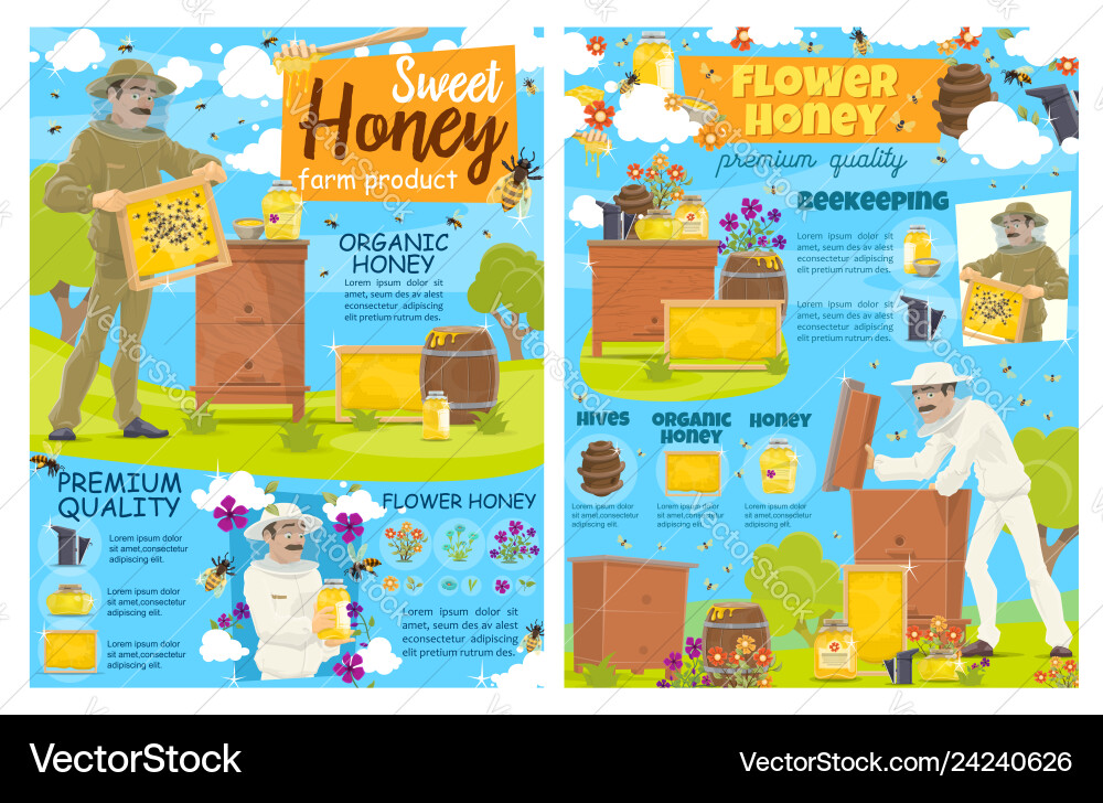 Beekeeping farm apairy bee hive and beekeeper Vector Image