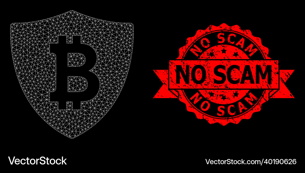 Distress no scam stamp and polygonal mesh bitcoin Vector Image