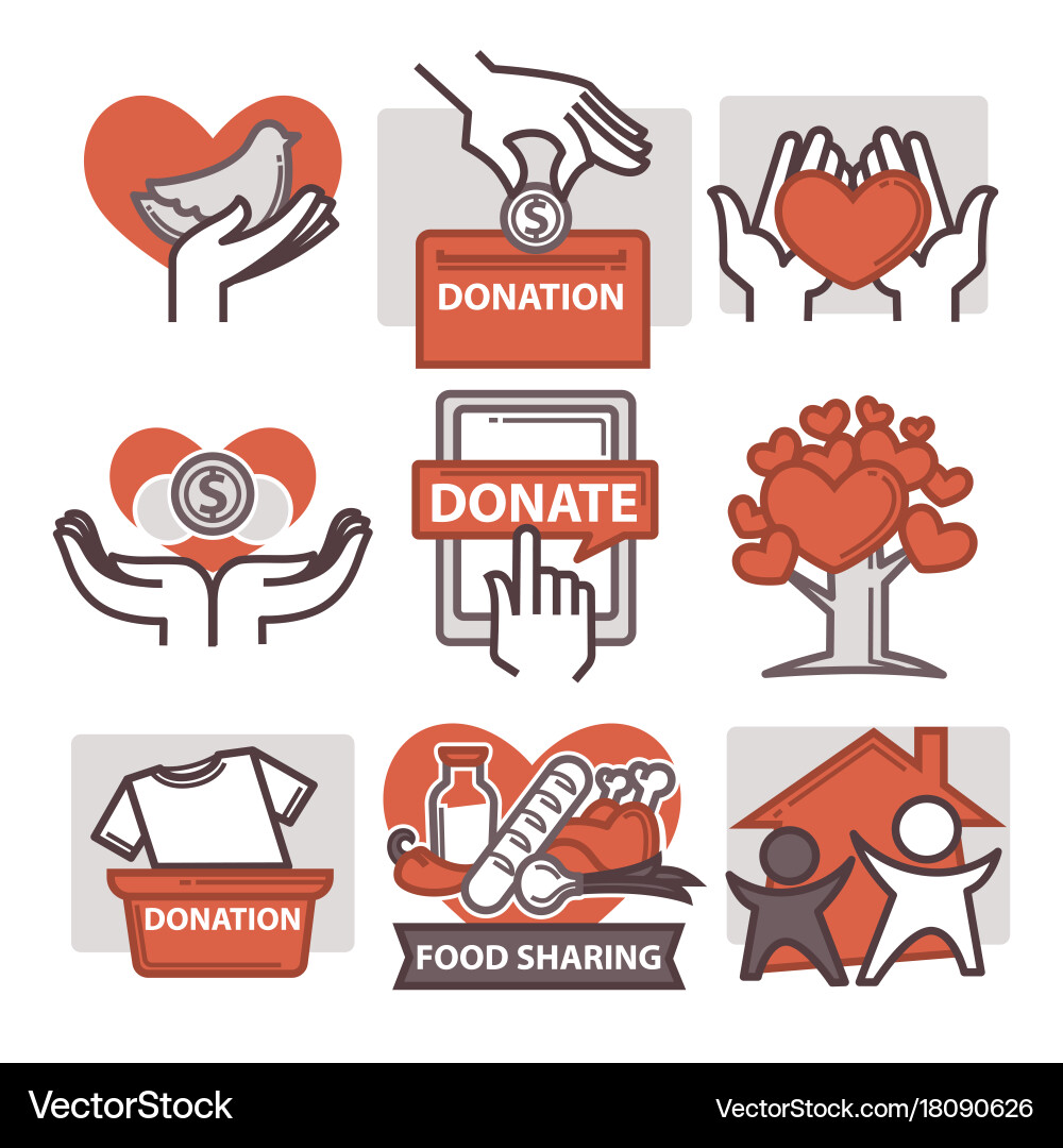 Donation and volunteer work icons Royalty Free Vector Image