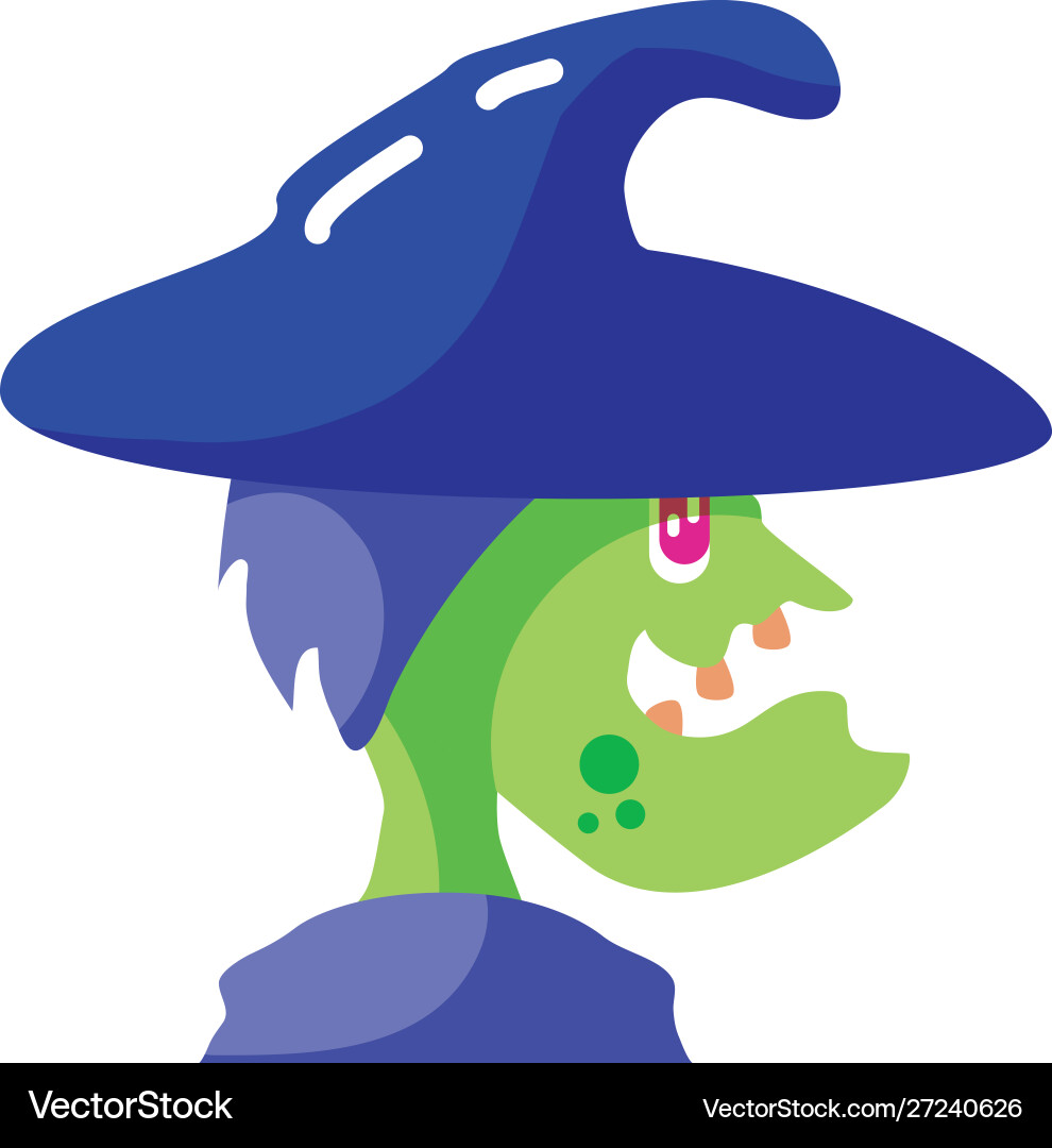 Head witch with hat on white background Royalty Free Vector