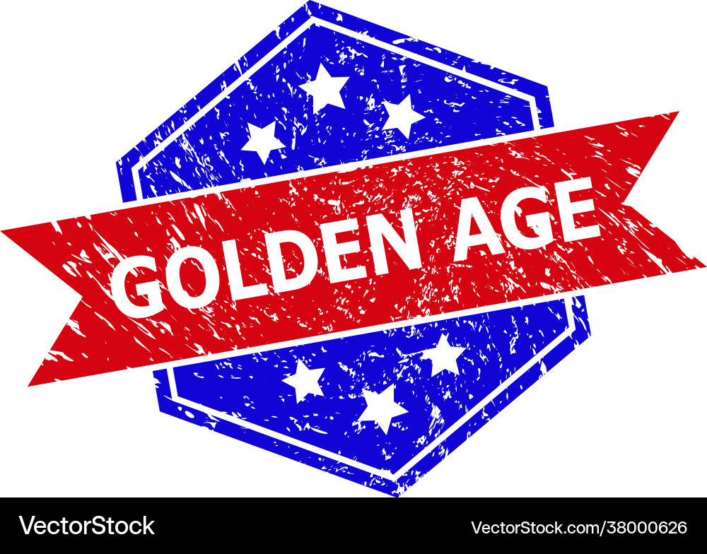 Hexagonal bicolor golden age seal with scratched Vector Image