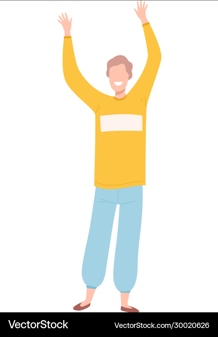 Young man standing with raising hands male Vector Image