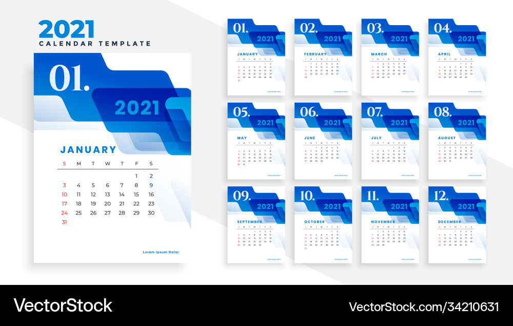 2021 blue business calendar template Royalty Free Vector
