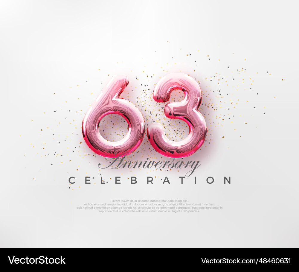 Balloons number 63rd with red numbers on a bright Vector Image