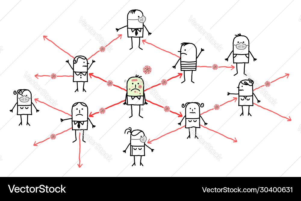 Cartoon people quickly infected with a virus Vector Image