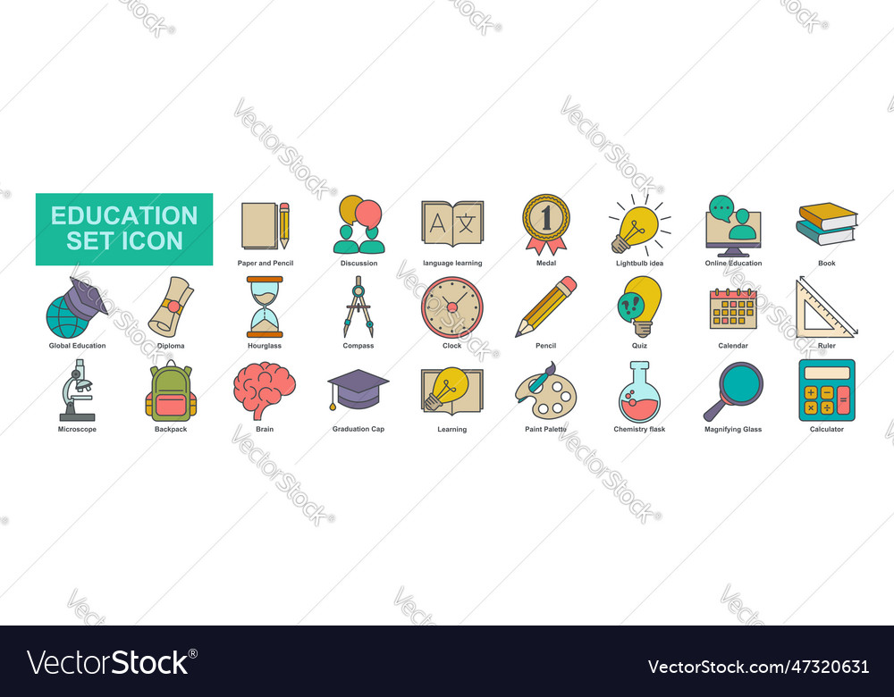 E-learning education elements flat set icon Vector Image