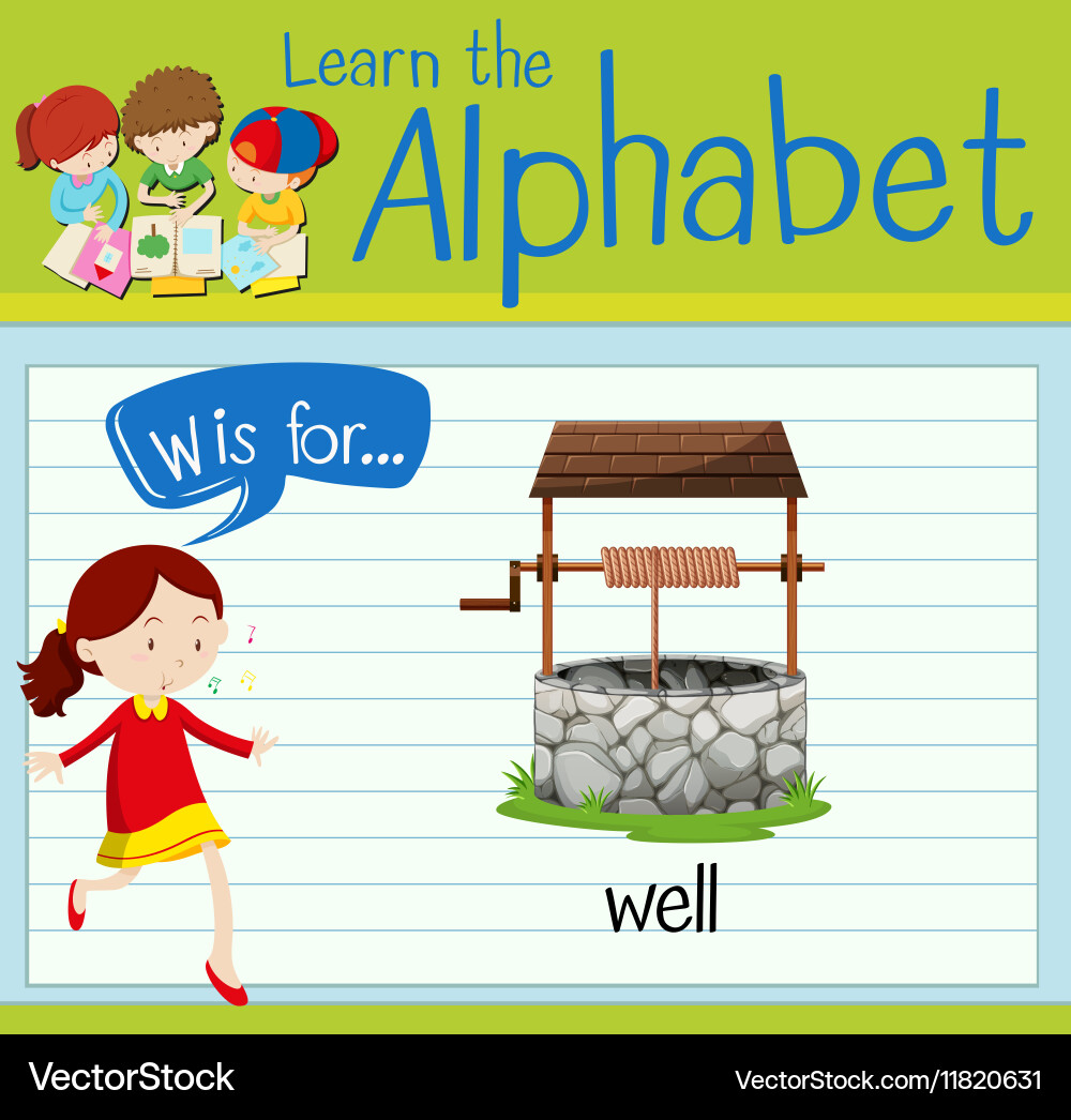 Flashcard letter w is for well Royalty Free Vector Image