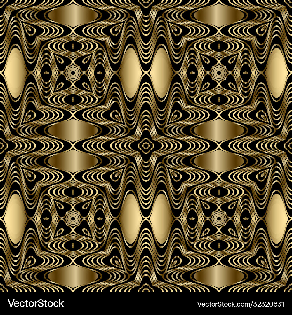 Gold lines 3d seamless pattern line art patterned Vector Image