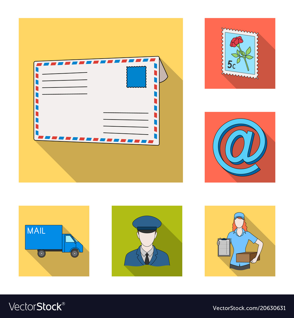 Mail and postman flat icons in set collection Vector Image