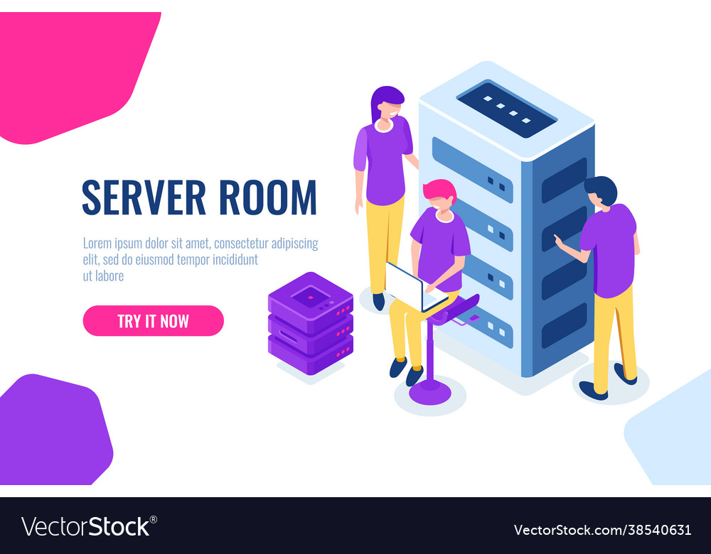 Server room isometric datacenter and database Vector Image