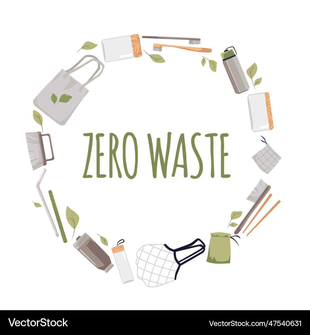 Zero waste and eco friendly items in circle Vector Image