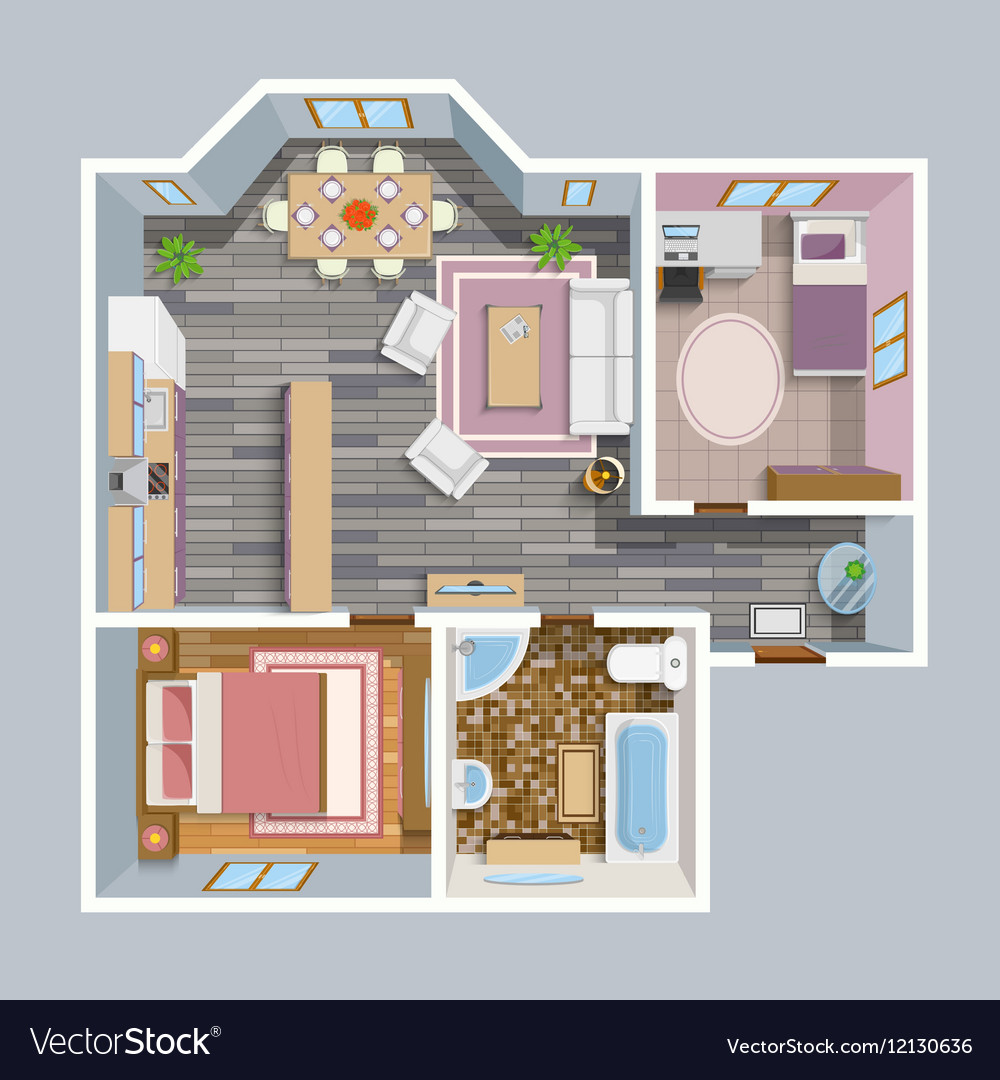 Architectural flat plan top view Royalty Free Vector Image Architectural flat plan top view Royalty Free Vector Image