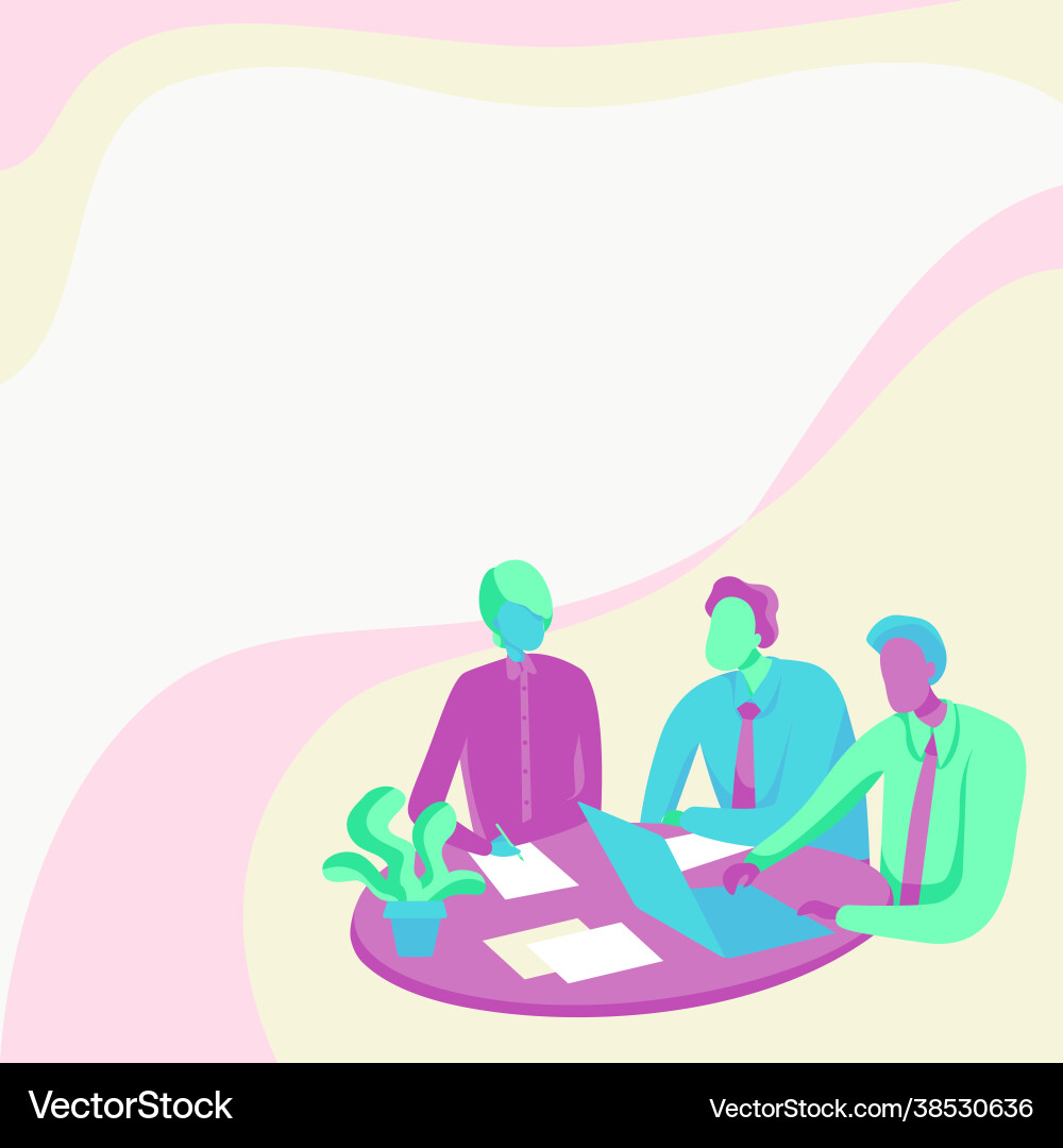 Colleagues drawing sitting on desk with laptop Vector Image