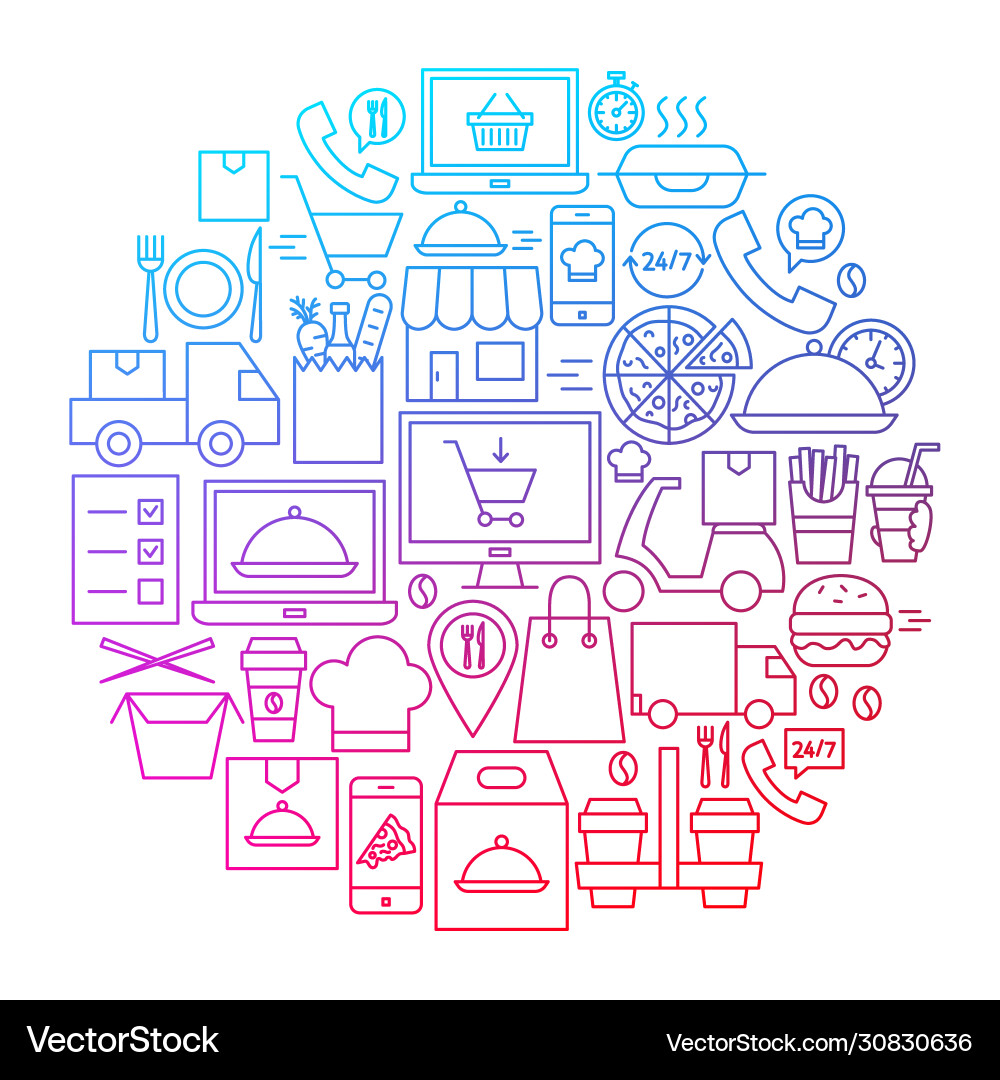 Food delivery line icon circle design Royalty Free Vector