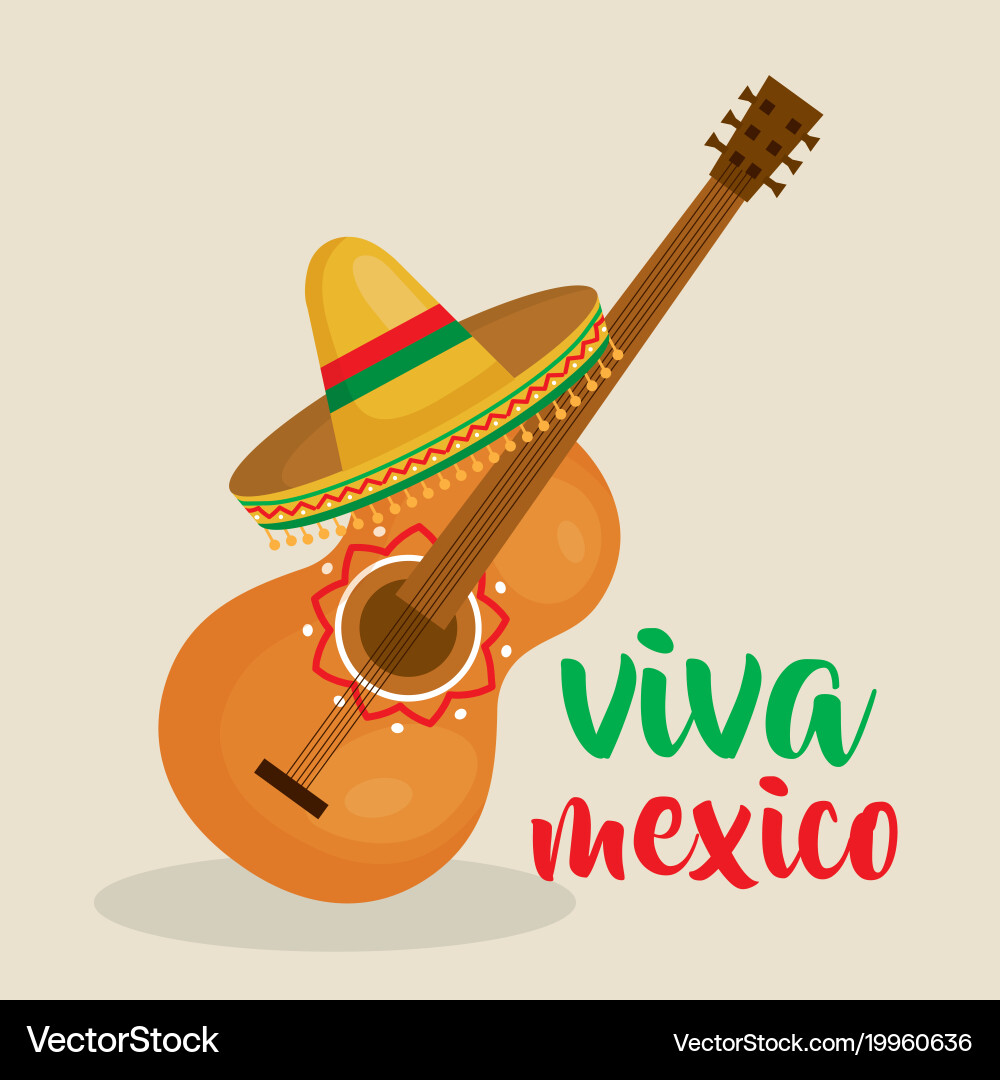 Guitar with mexican hat Royalty Free Vector Image