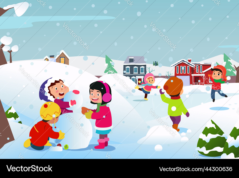 Happy children playing outside during winter Vector Image