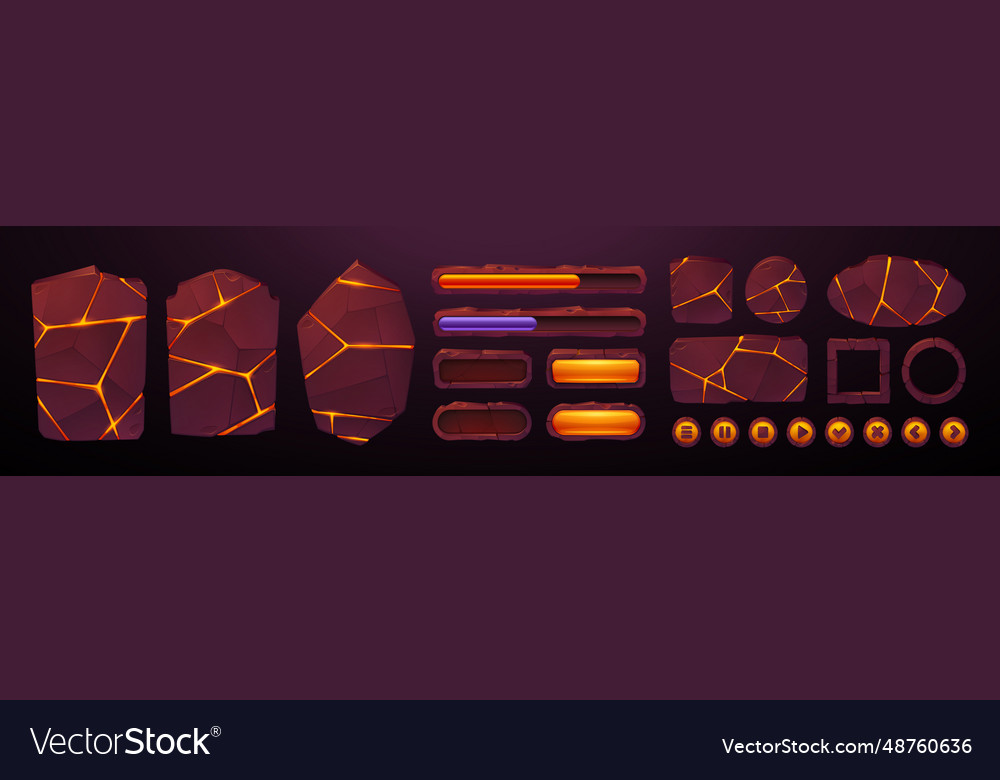 Lava stone ui game frame volcanic button Vector Image