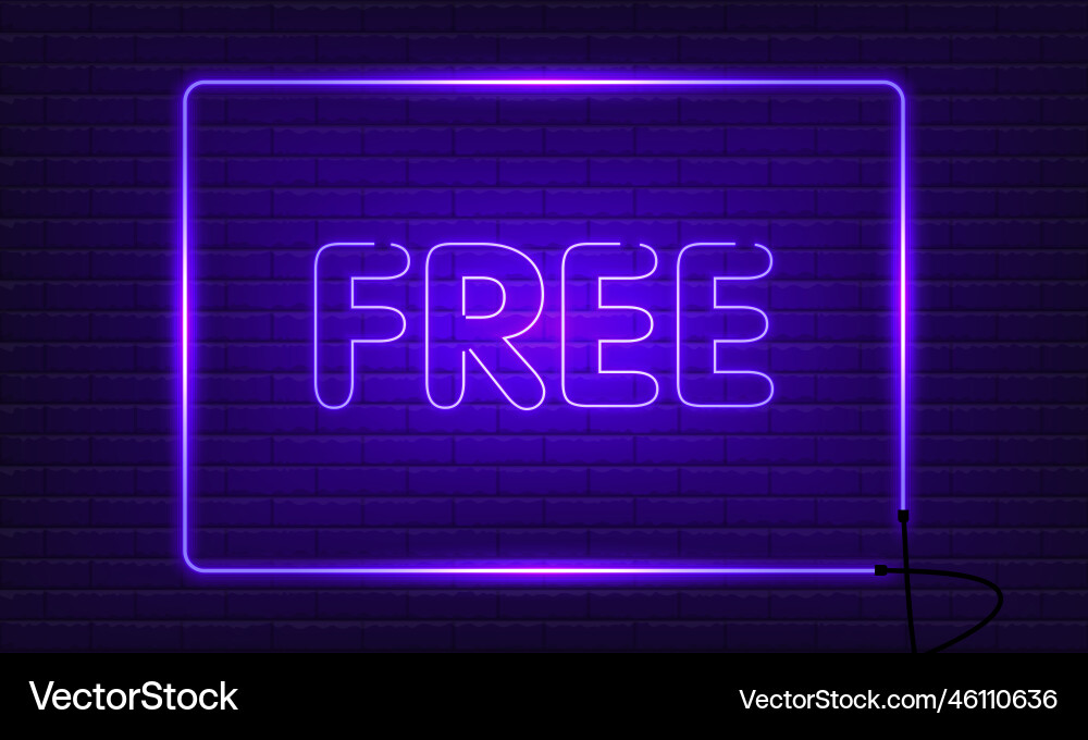 Neon sign free in a frame on brick wall Royalty Free Vector