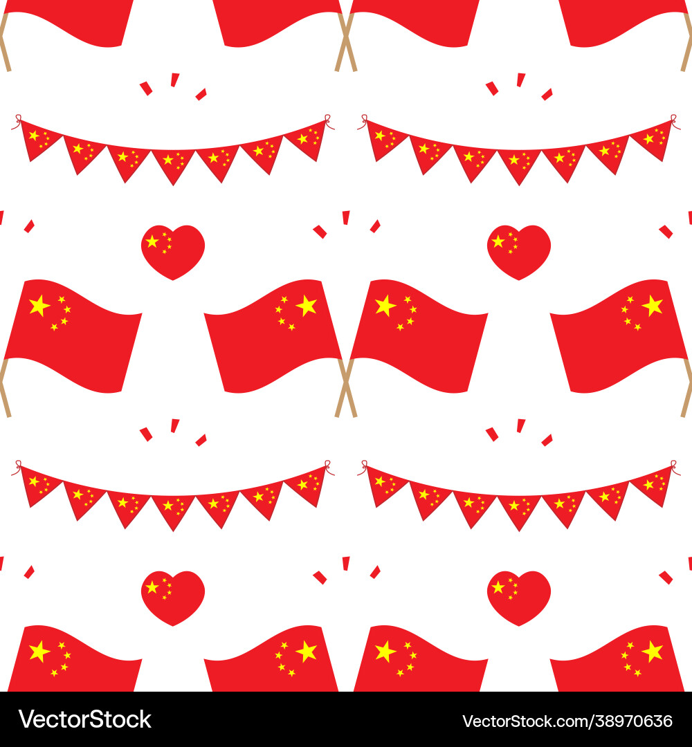 Red chinese flags garland and decorations pattern Vector Image