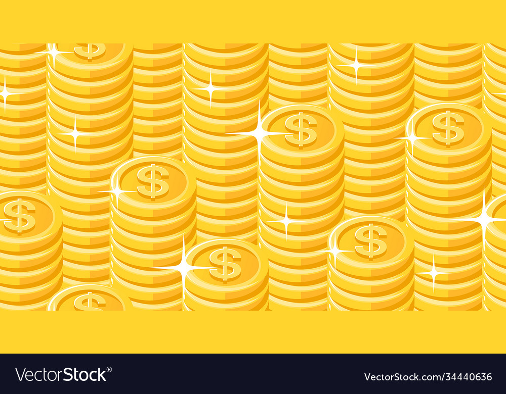 Seamless pattern gold coins stack Royalty Free Vector Image