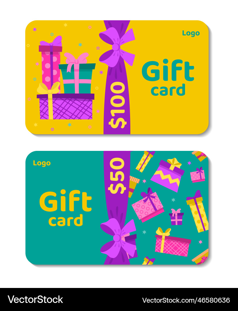 Set gift vouchers with ribbons and presents boxes Vector Image