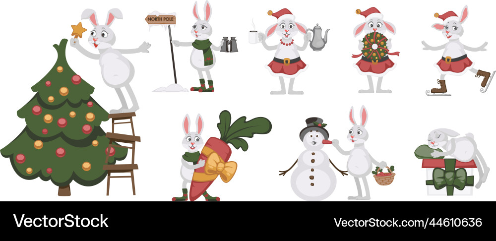Xmas tree rabbit character christmas time holiday Vector Image
