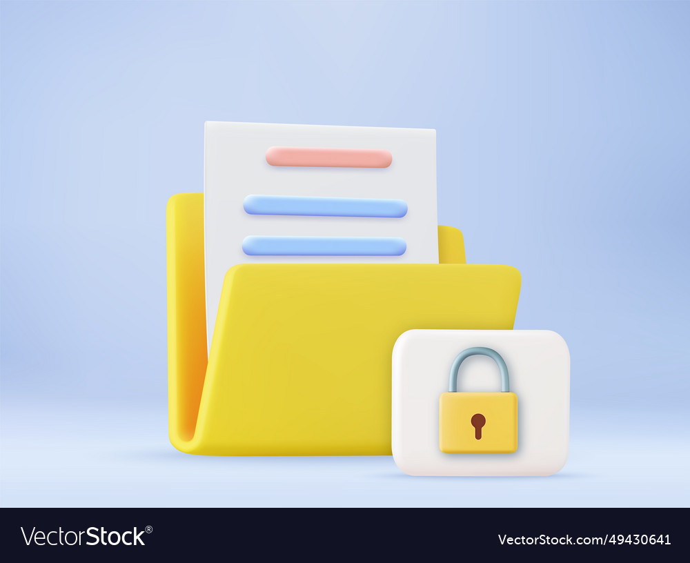 3d folder with lock Royalty Free Vector Image - VectorStock