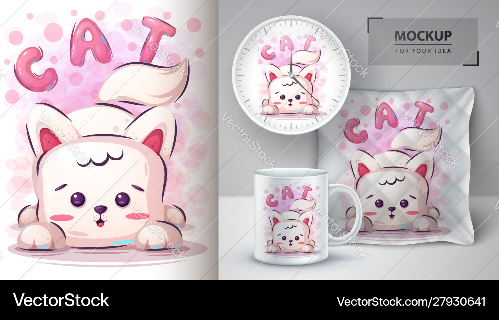 Cute cat poster and merchandising Royalty Free Vector Image